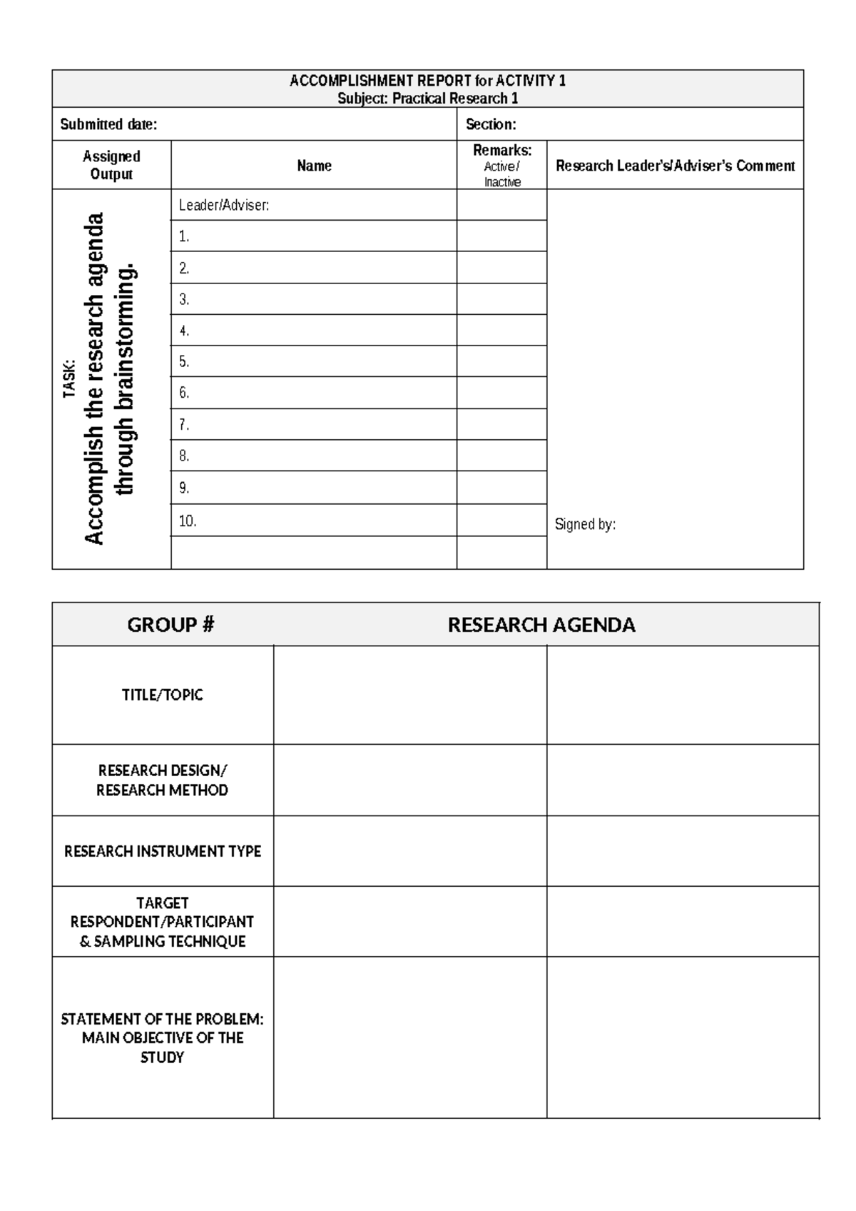 PR-1-PT-1 - ues - ACCOMPLISHMENT REPORT for ACTIVITY 1 Subject ...