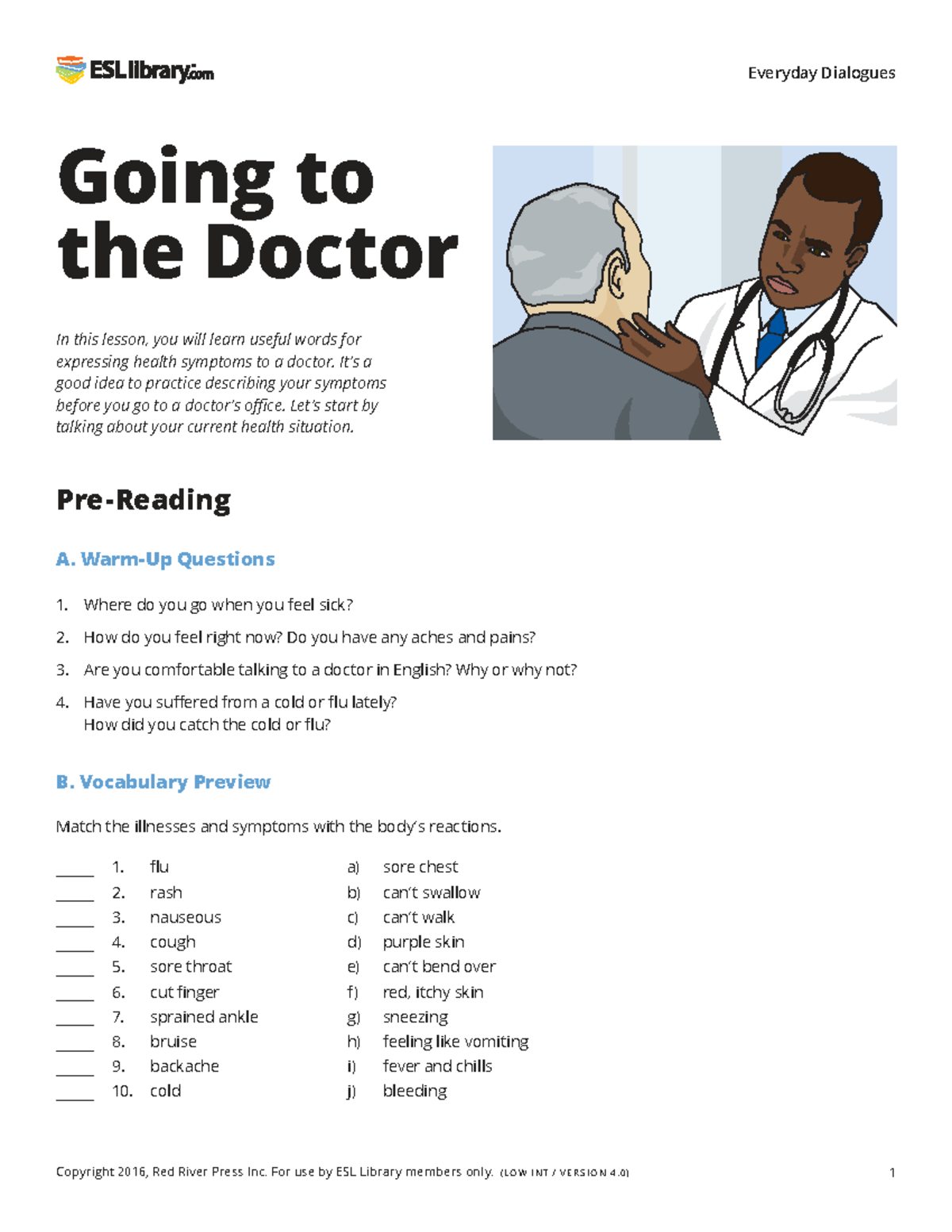76 ESL Lesson: Everyday Dialogues - Going to the Doctor - Studocu