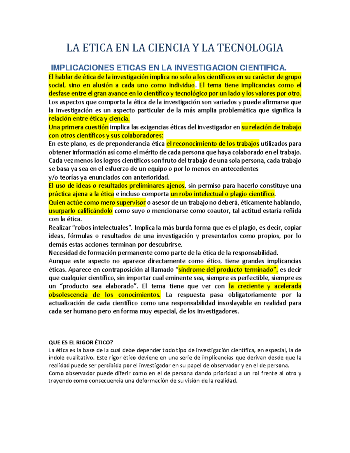 LA ÉTICA EN LA CIENCIA Y TECNOLOGÍA: IMPLICACIONES EN LA INVESTIGACIÓN ...