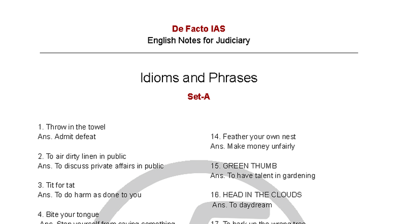Idioms and Phrases - fgtshtd - English Notes for Judiciary Idioms and ...