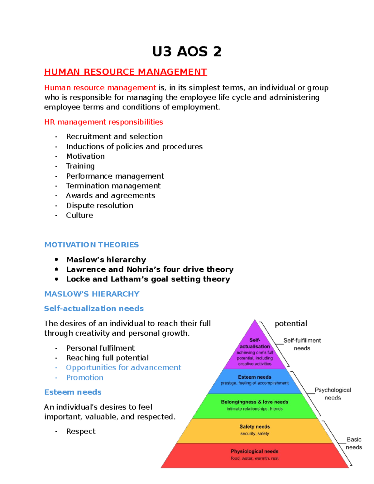 Business U3 AOS2 5 - Human Resource Management Overview - Studocu