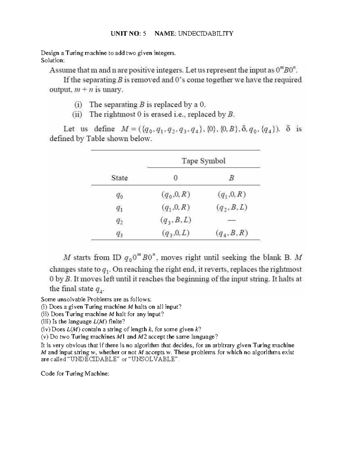 TOC 2017 - Lecture Notes on Undecidability and Turing Machines - Studocu
