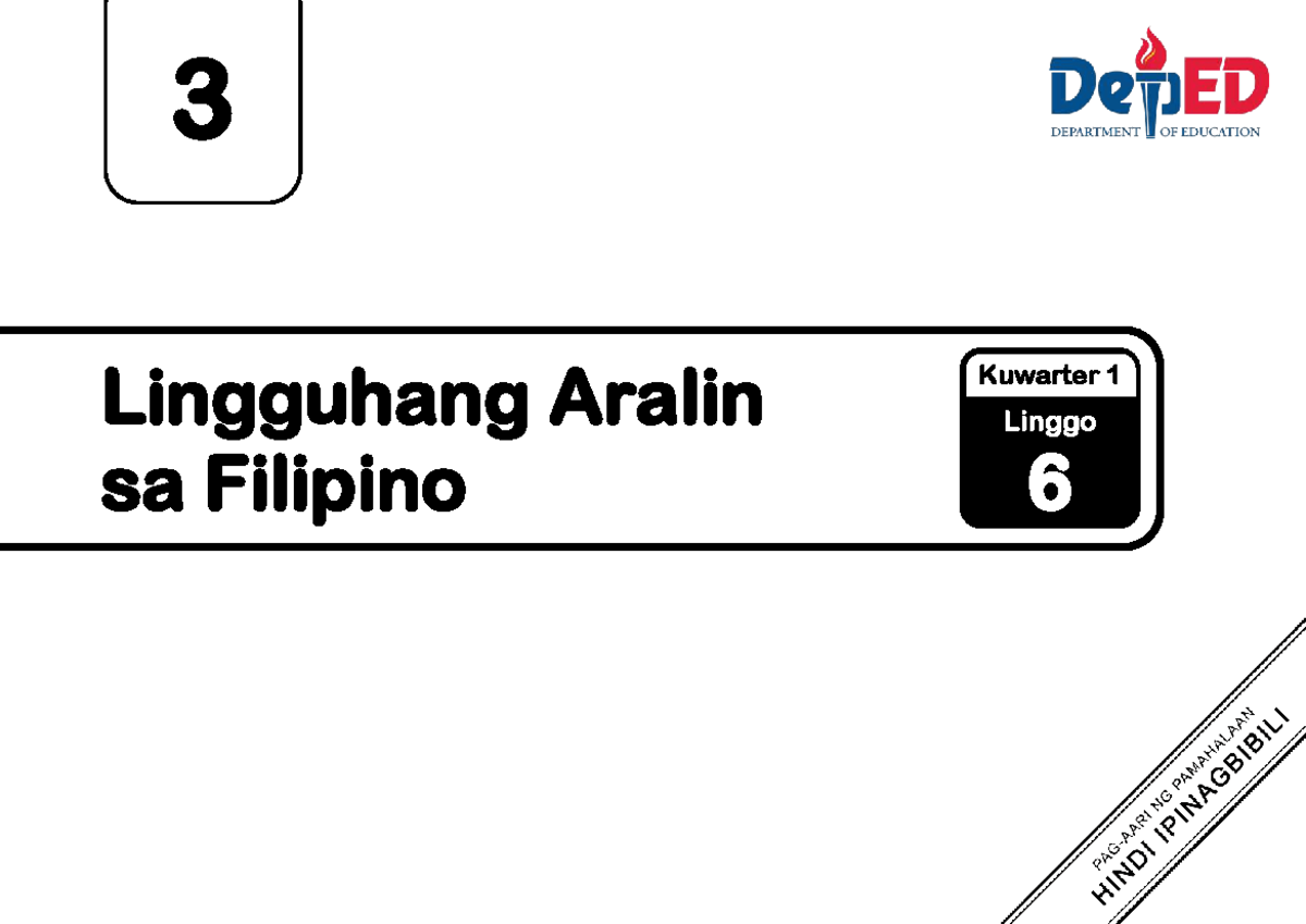 Lingguhang Aralin sa Filipino 3: Kuwarter 1, Linggo 6 - Studocu