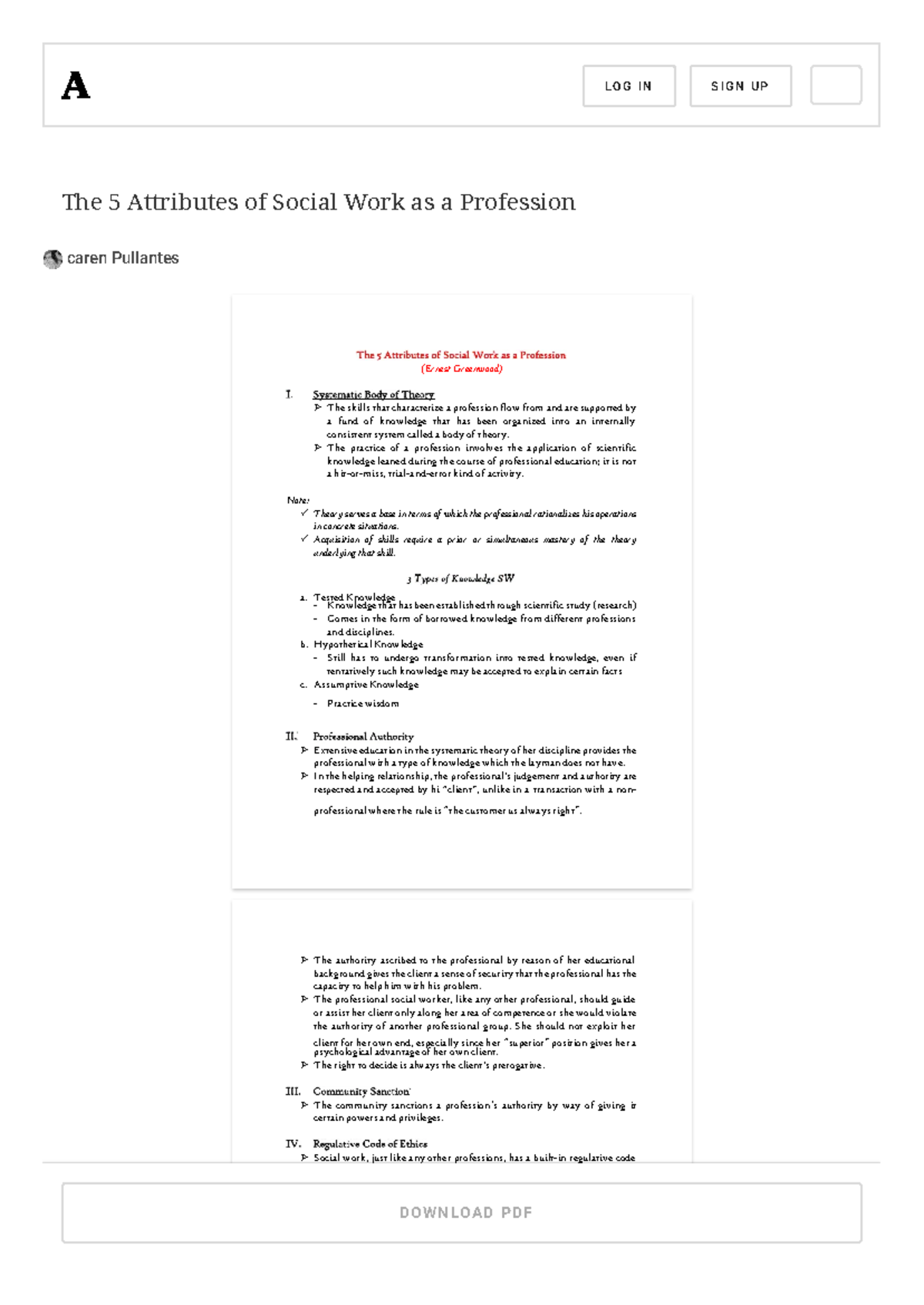 (PDF) 5 Key Attributes of Social Work Profession - Caren Pullantes ...