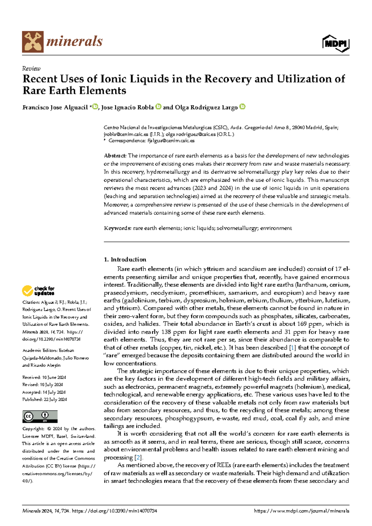 Recent Advances in ILs for REE Recovery: A Comprehensive Review - Studocu
