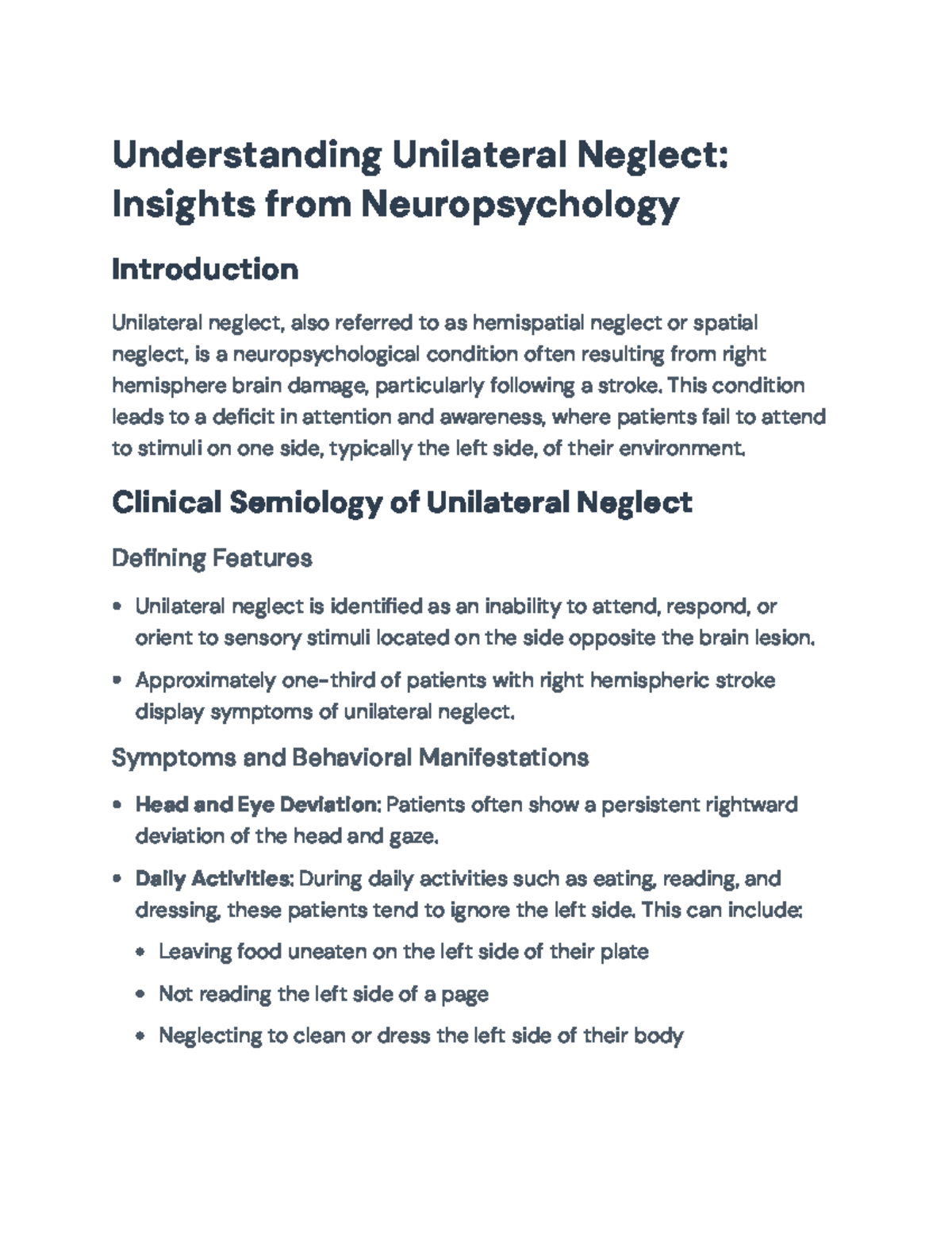 Understanding Unilateral Neglect: Neuropsychology Insights ...