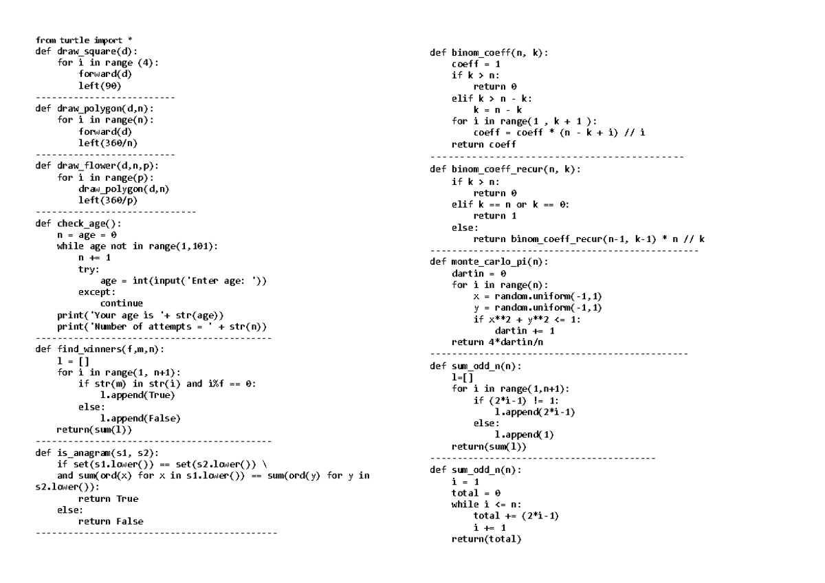 CS1010E cheatsheet - from turtle import * def draw_square (d): for i in ...