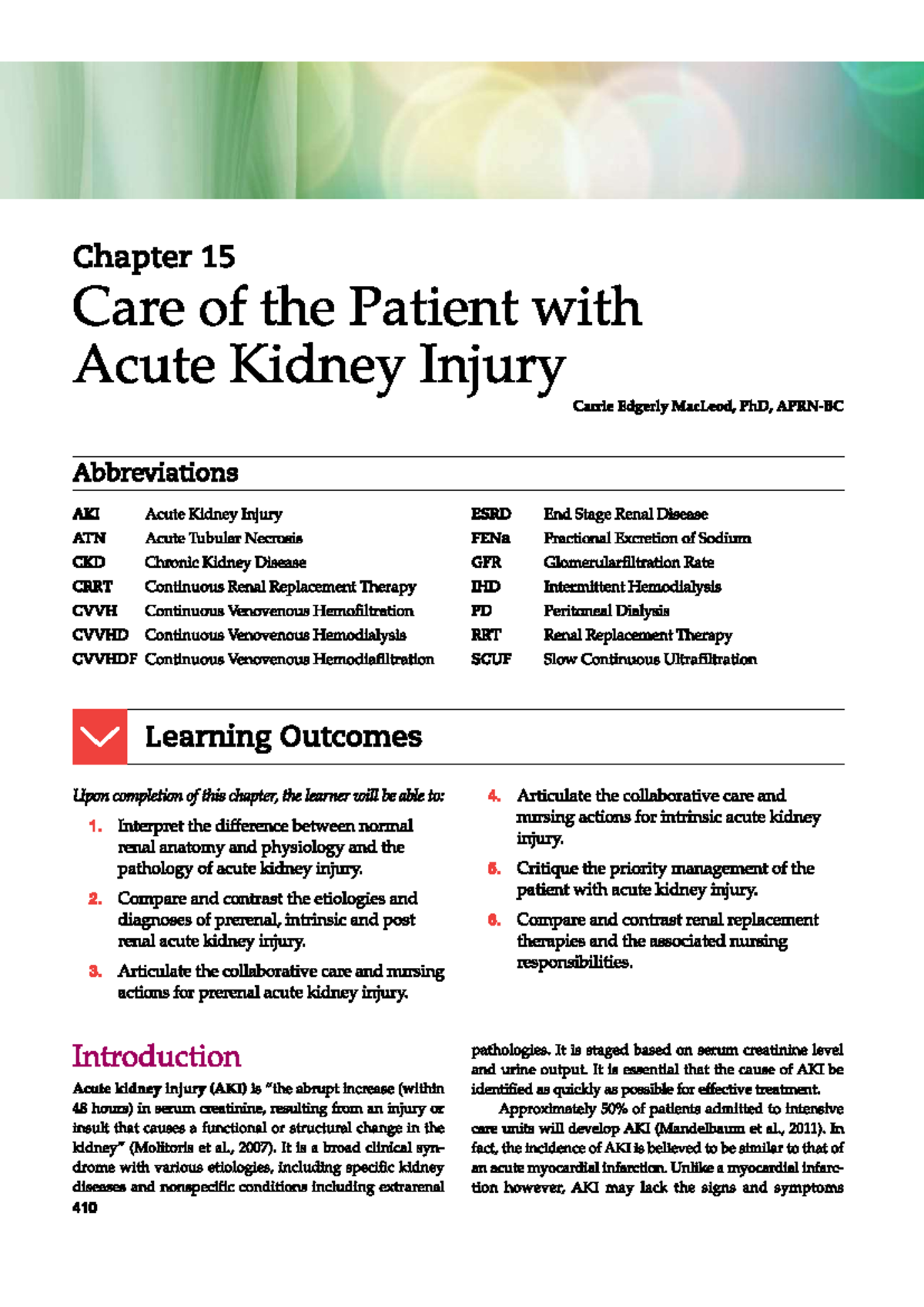 AKI - acute kidney injury - Chapter 15 Care of the Patient with Acute ...