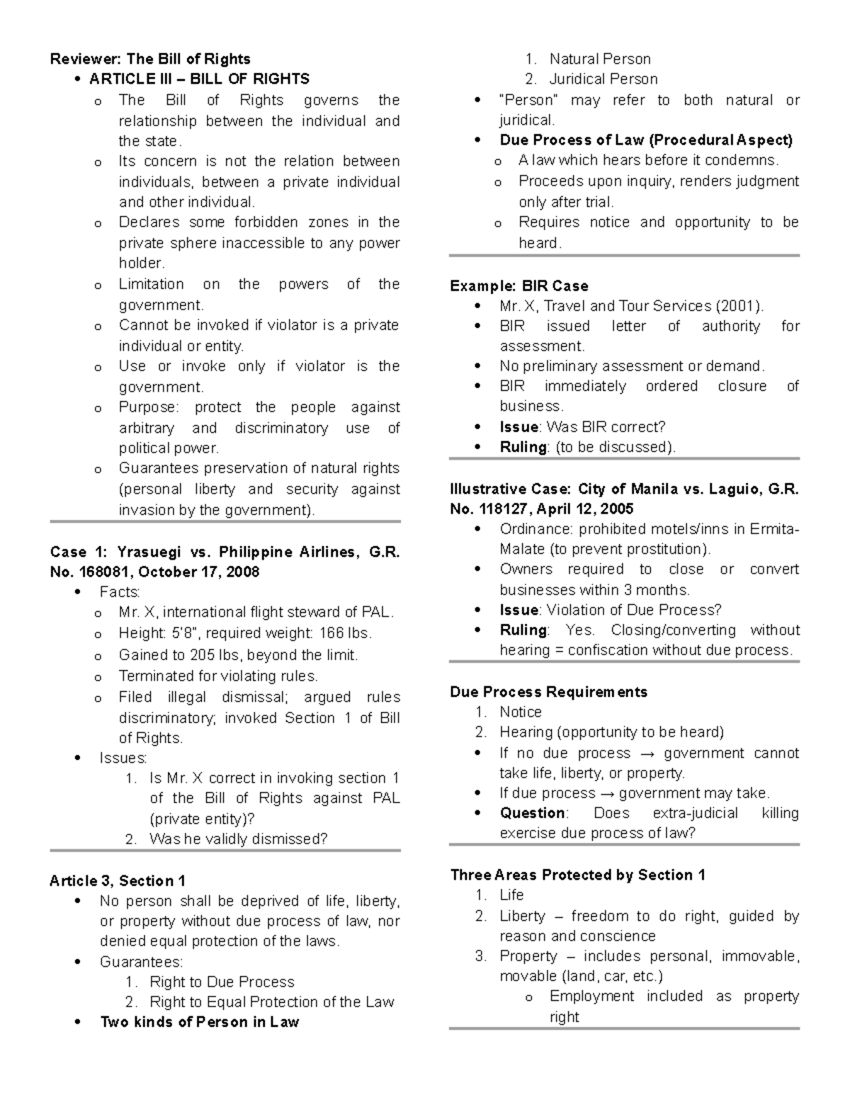 Article III: Understanding the Bill of Rights and Due Process - Studocu