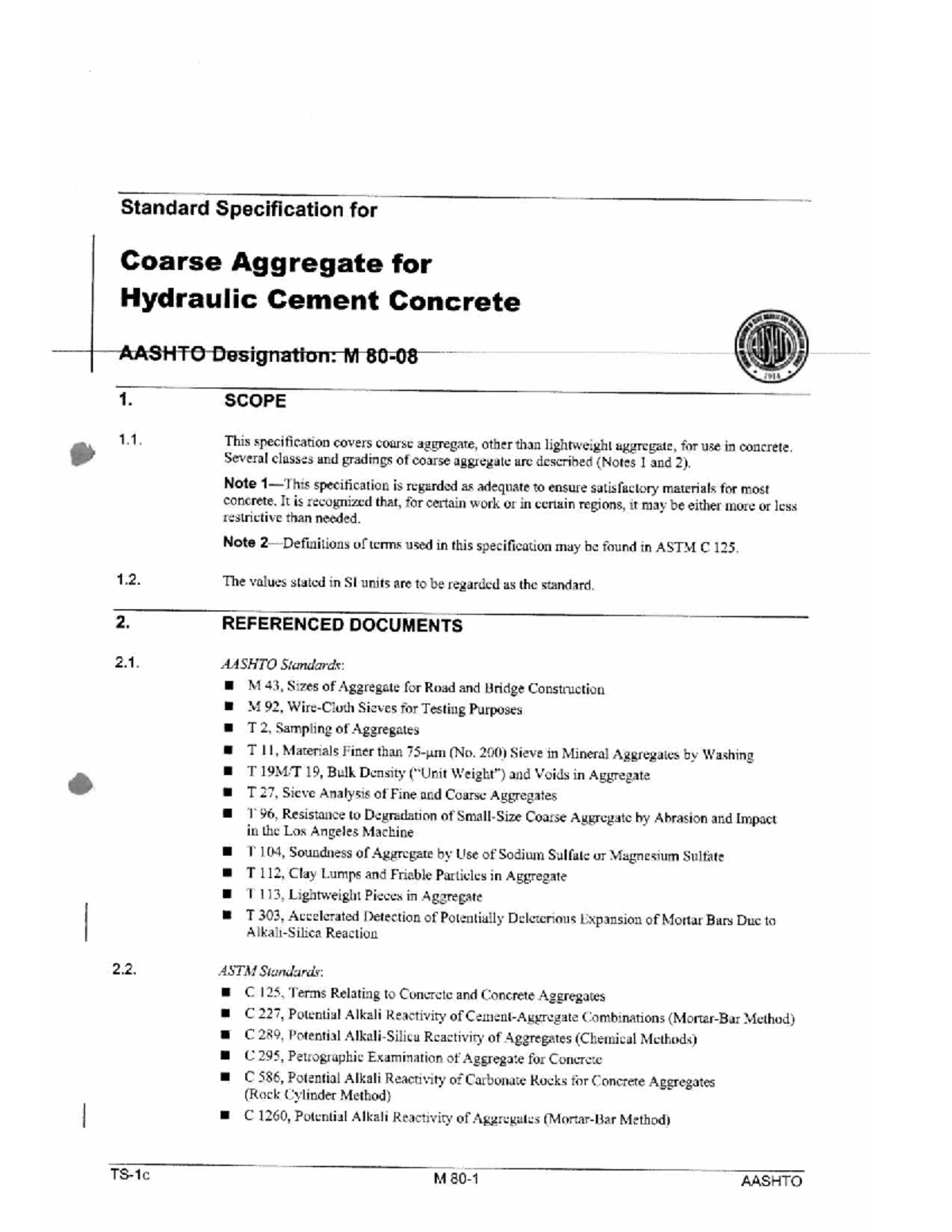 AASHTO M-80 Standard Specification for Coarse Aggregate in Concrete ...