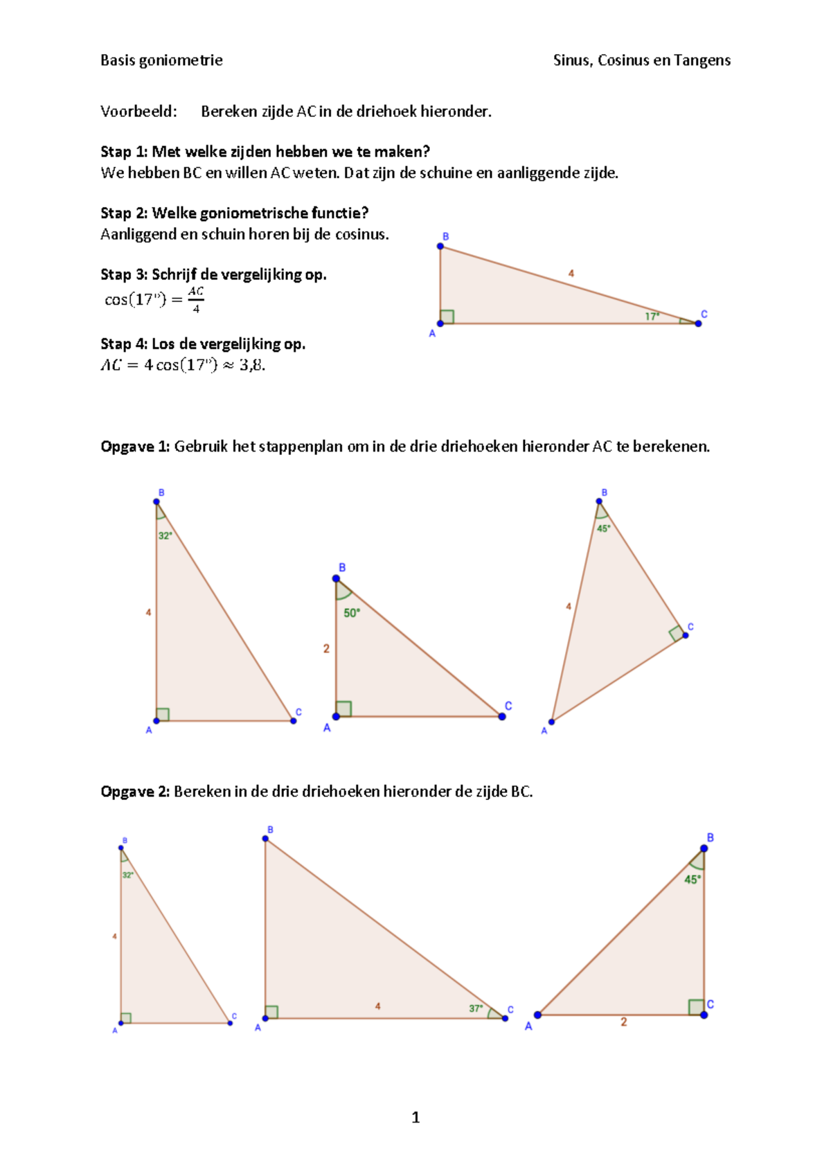 Basis gonio inclusief antwoorden 3 - Basis goniometrie Sinus, Cosinus ...