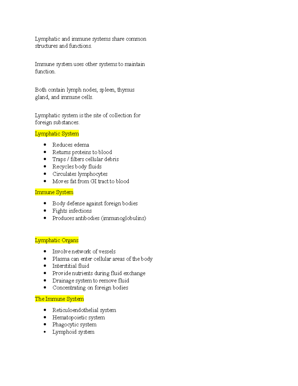 Week7 - notes - Lymphatic and immune systems share common structures ...