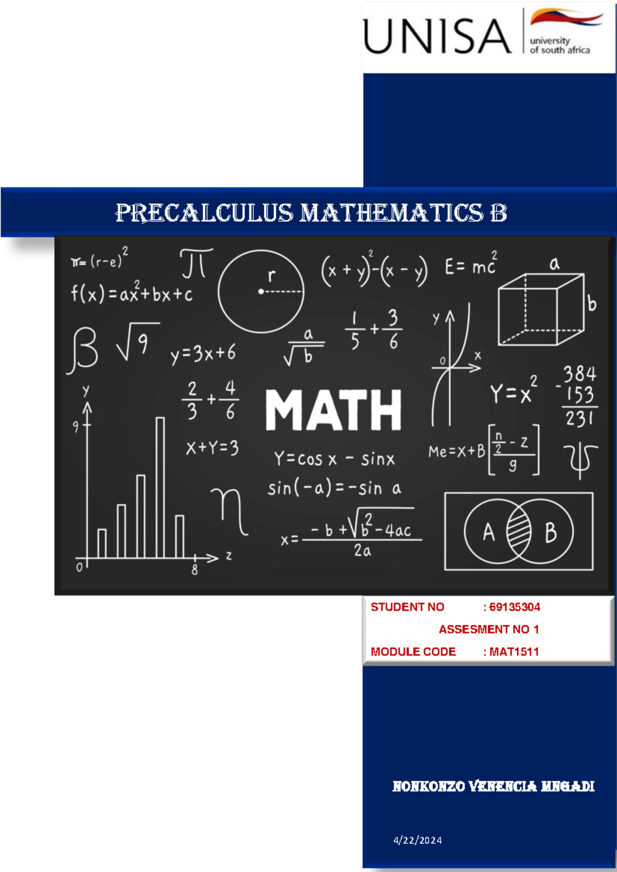 MAT1511 Precalculus Mathematics B Assignment 1 Notes - Studocu