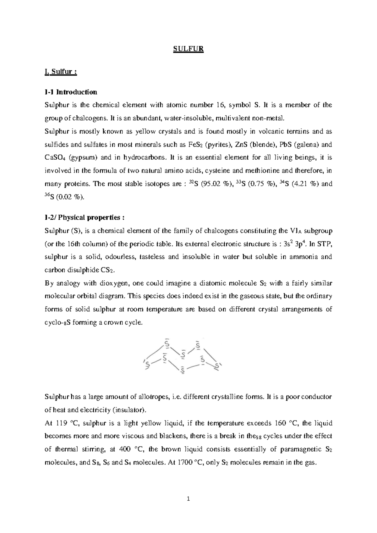 SULFUR I: Comprehensive Overview of Sulfur Properties and Applications ...