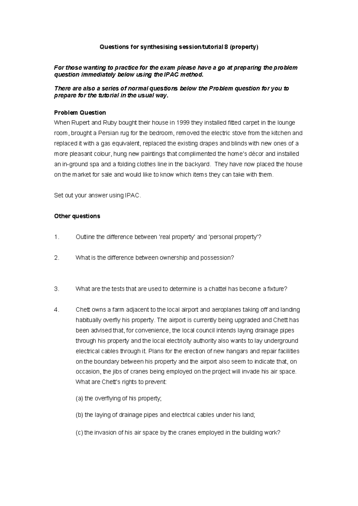 BU1112 - Topic 8 Exam Prep Questions and IPAC Method Guide - Studocu