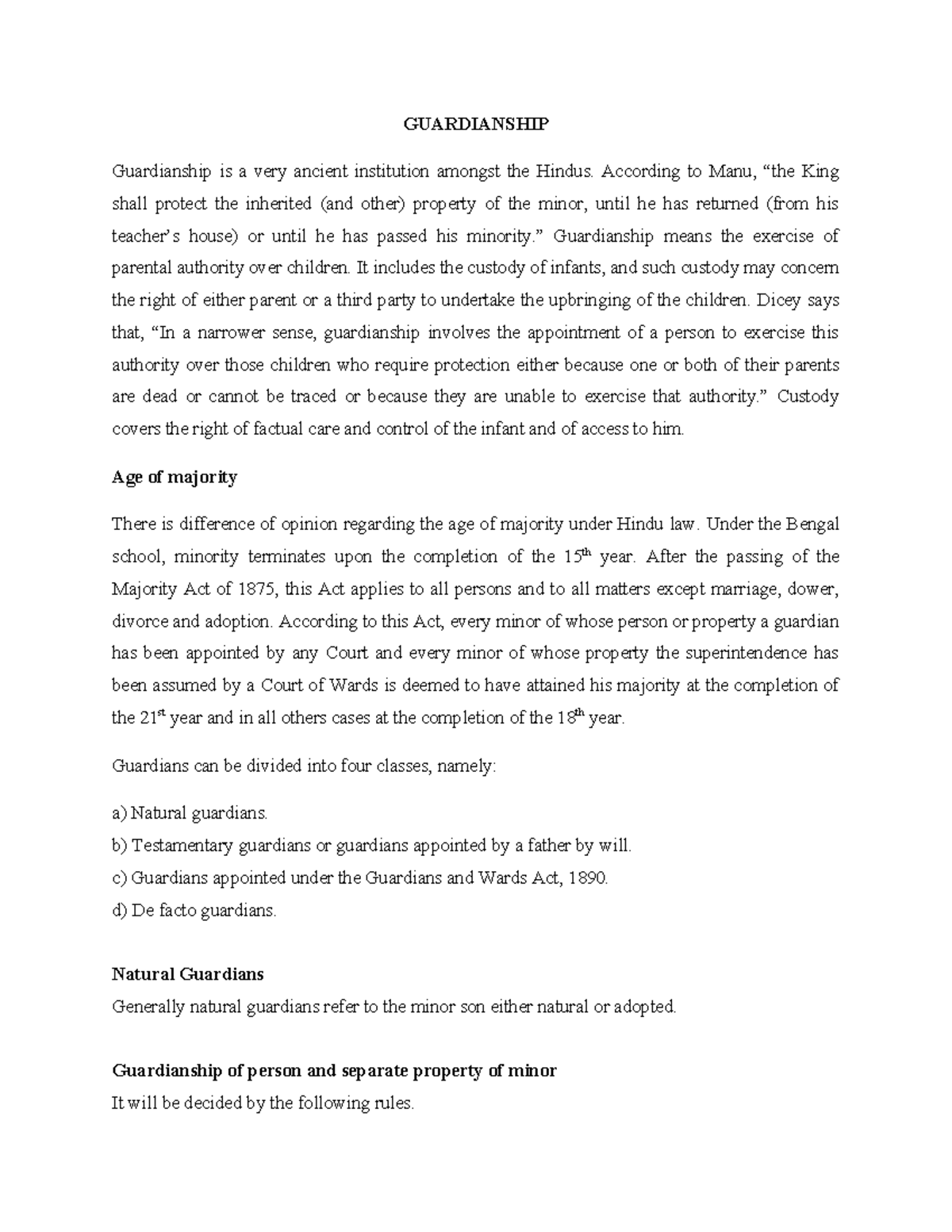 GUARDIANSHIP IN HINDU LAW: A COMPREHENSIVE STUDY - Studocu