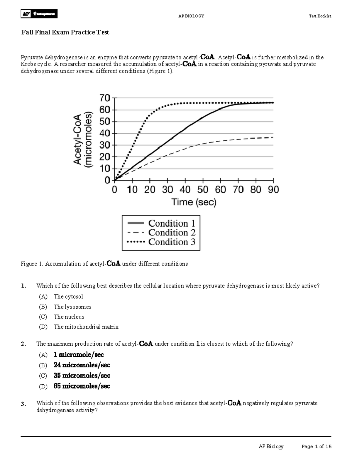 AP Biology Fall Final Exam Practice Test - Test Booklet - Pyruvate ...