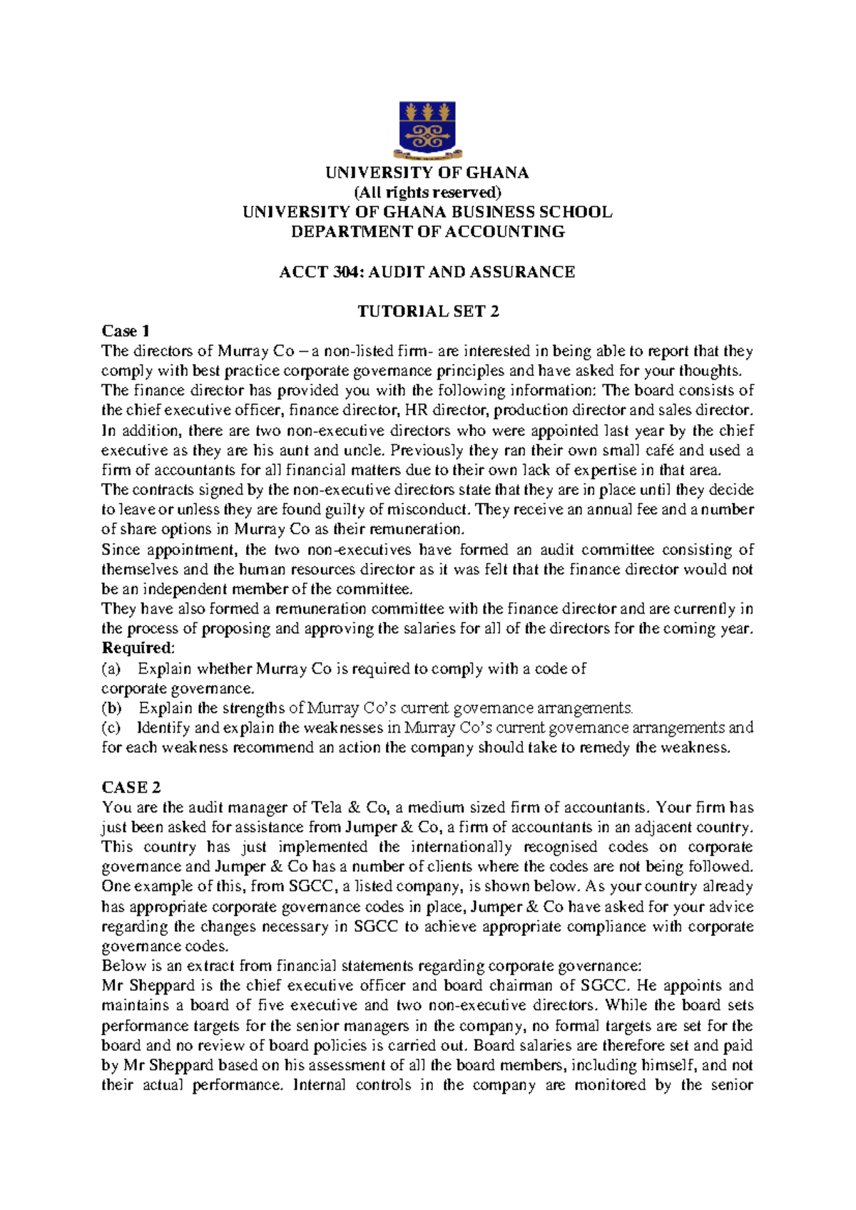 ACCT 304: Auditing Tutorial Set 2 - Corporate Governance Cases ...