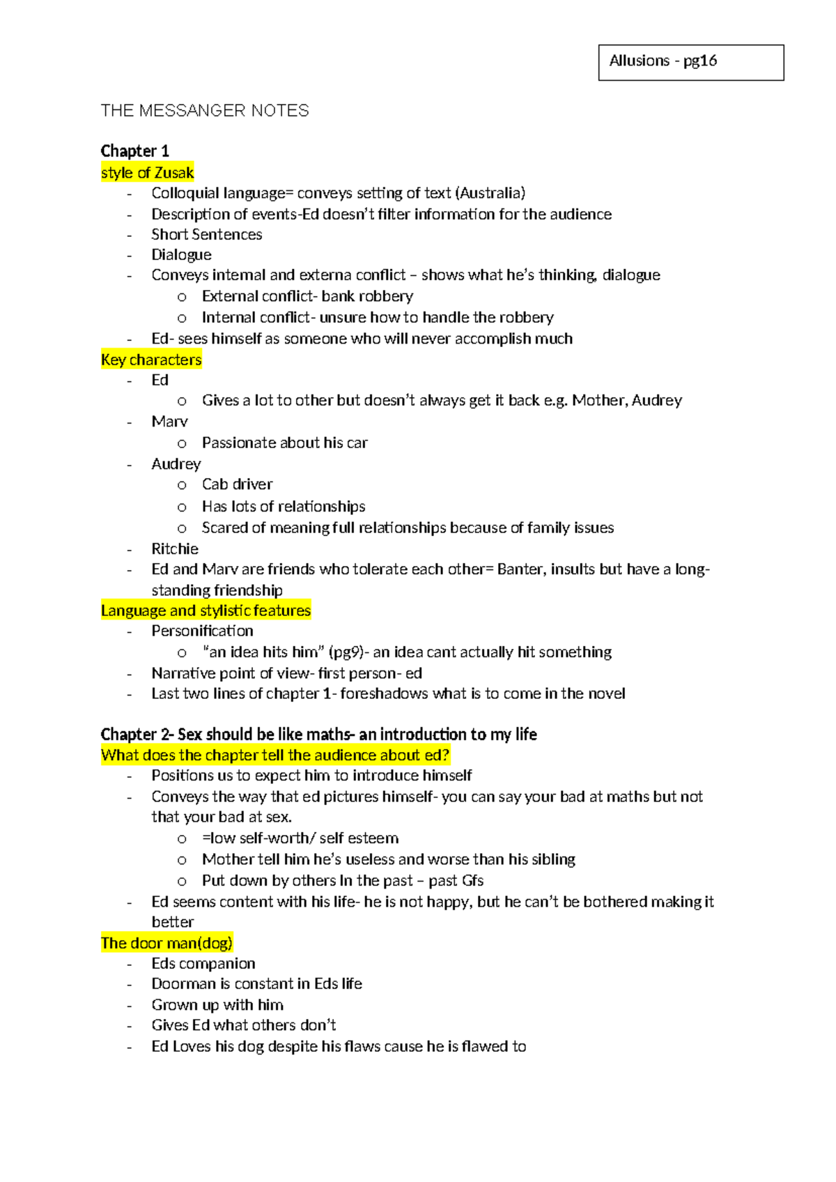 THE MESSENGER Chapter Notes - Insights into Zusak's Style and Themes ...