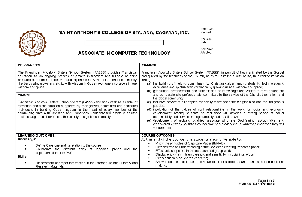 CAP 101 - Capstone Project 1 - SAINT ANTHONY’S COLLEGE OF STA. ANA ...