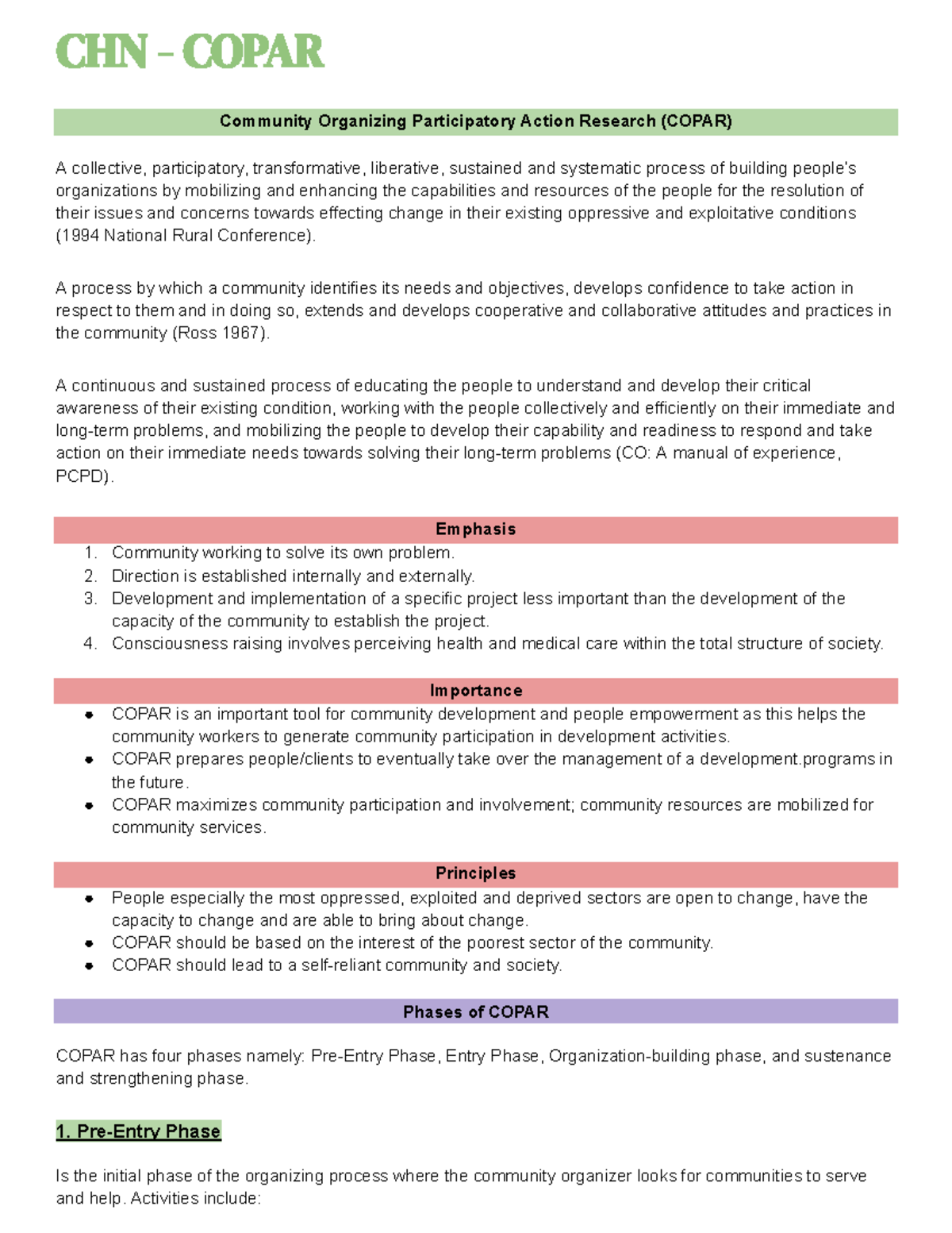 CHN - Community Organizing Participatory Action Research (COPAR ...