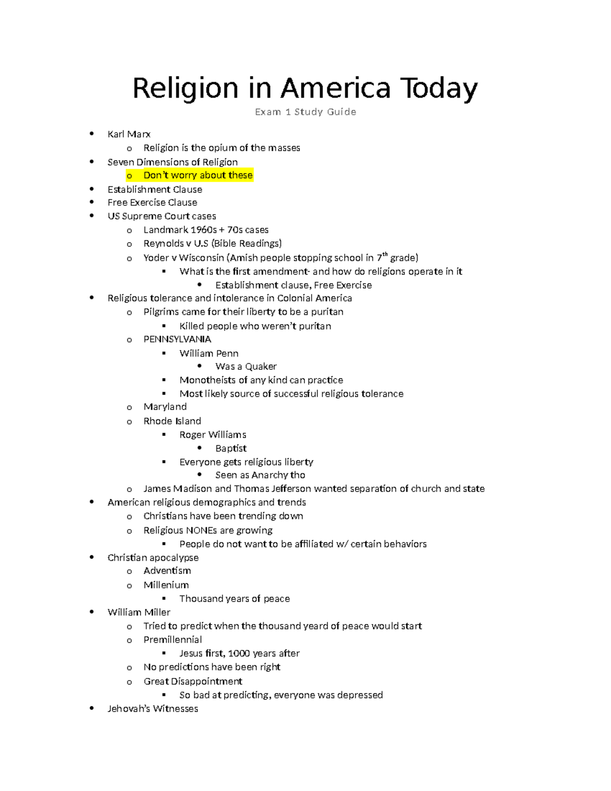 Exam 1 Study Guide for Religion in America Today (RA101) - Studocu