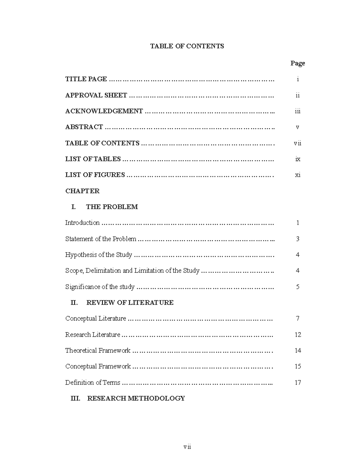 4 Table OF Content - vii TABLE OF CONTENTS Page TITLE PAGE - Studocu