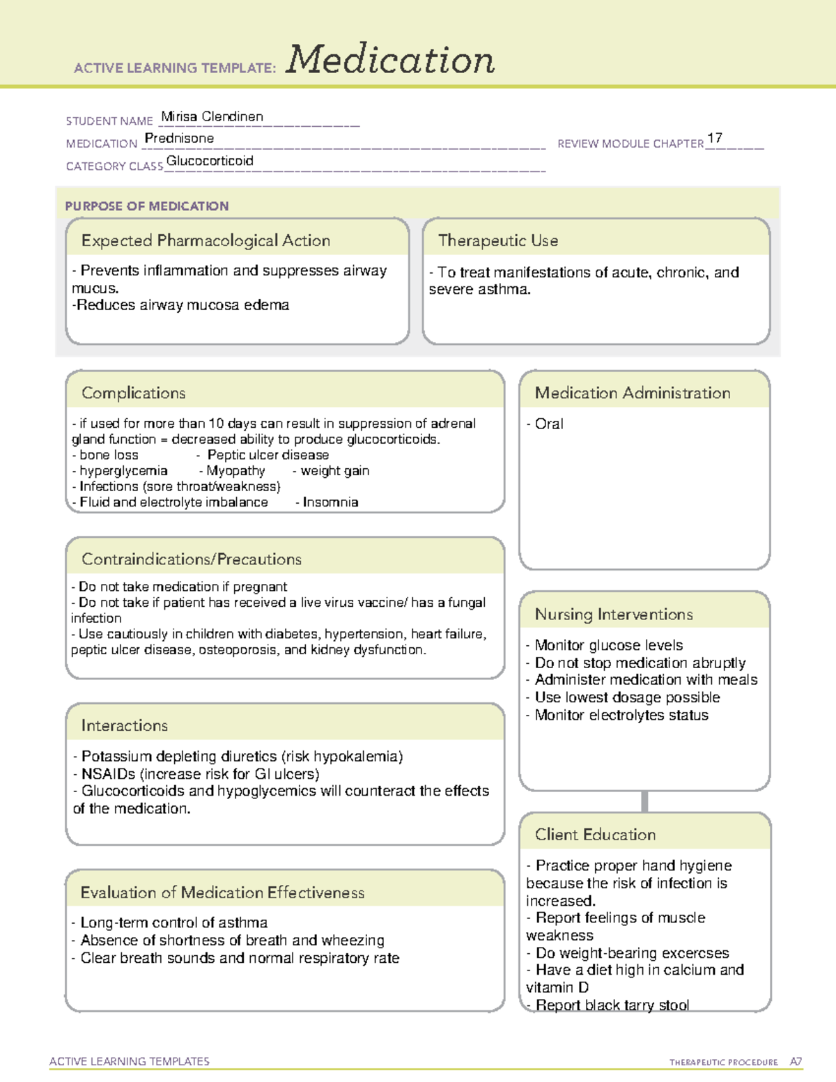 Prednisone Medication Overview - ATI Active Learning Template - Studocu