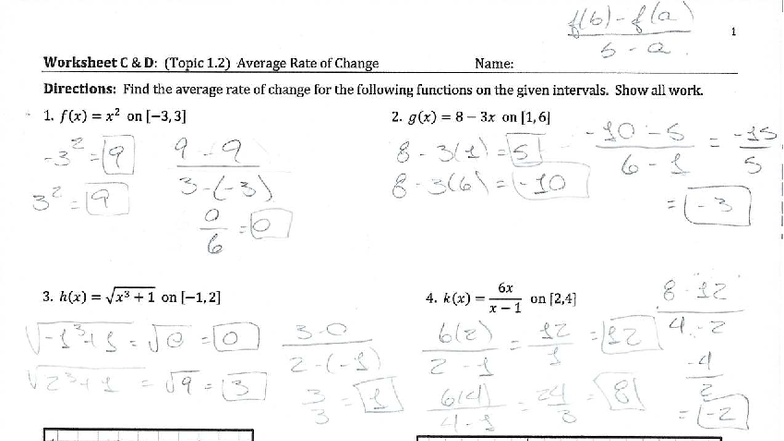 Topic 1.2: Average Rate of Change Worksheet - Homework Assistance - Studocu