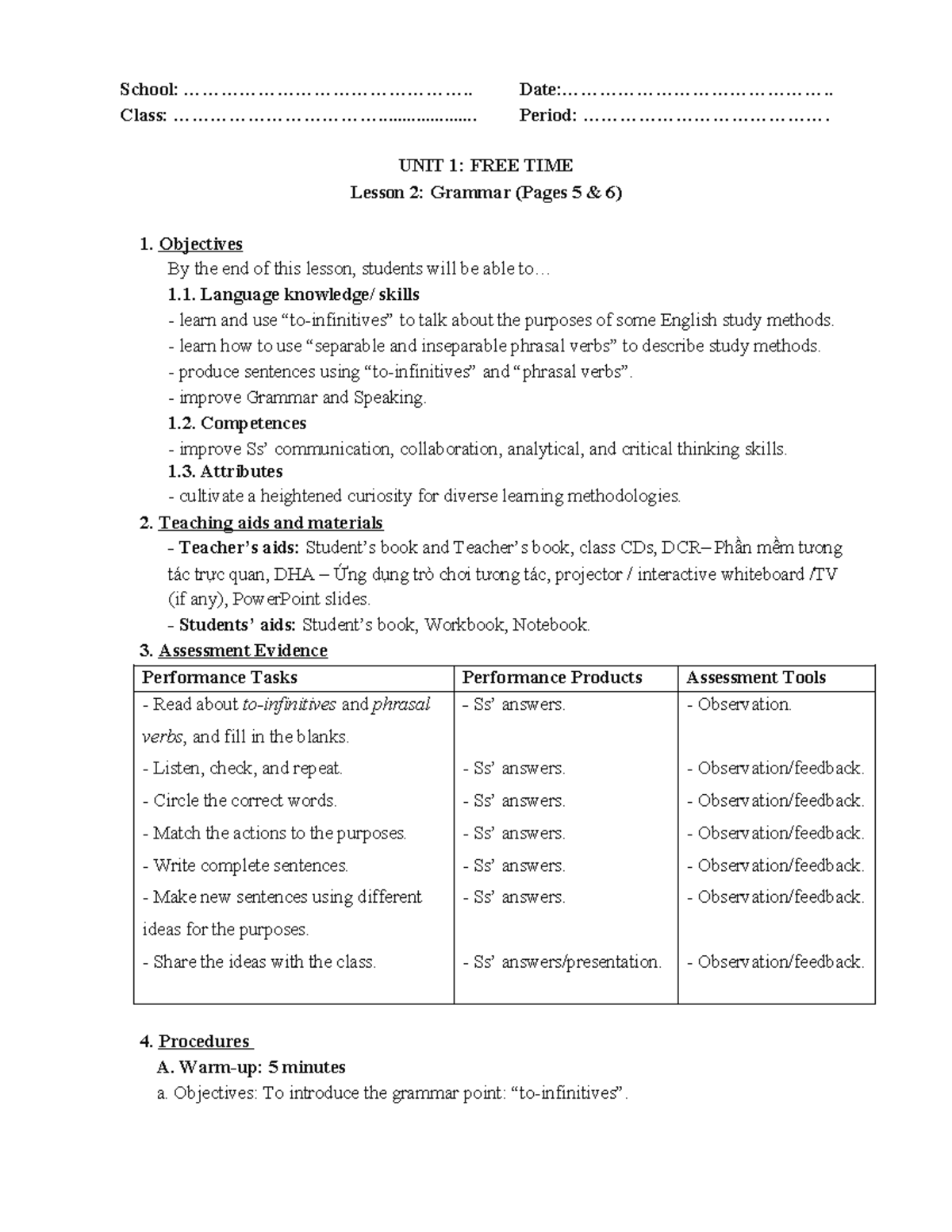 Unit 1 - Lesson 1.2 - Grammar - Pages 5 & 6 - School: - Studocu