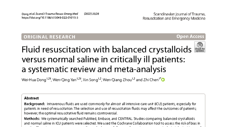 Fluid Resuscitation in ICU: Balanced Crystalloids vs Normal Saline ...