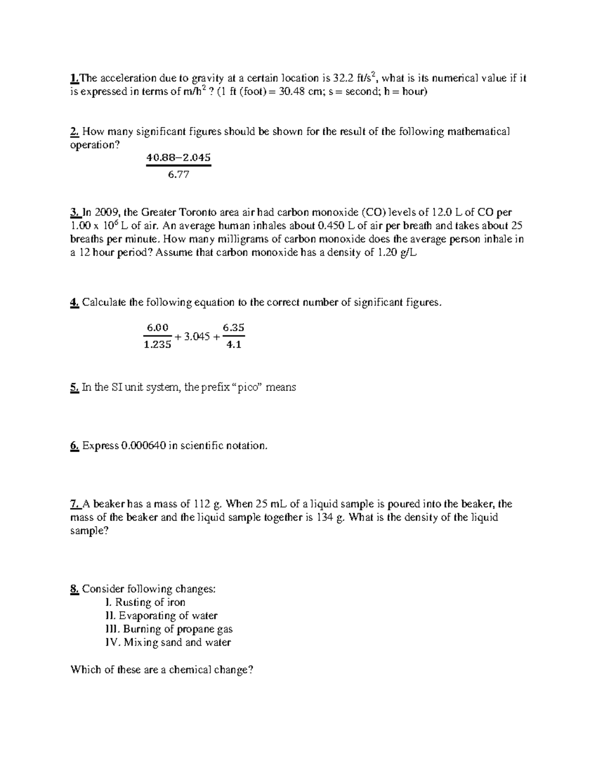 Tutorial-1: Practice on Acceleration, Significant Figures & Density ...