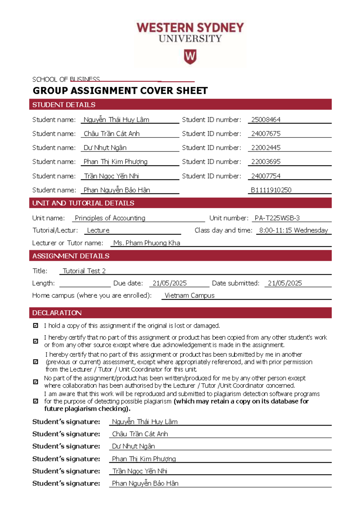 PA3 TT02 Group Assignment Cover Sheet - Principles of Accounting - Studocu
