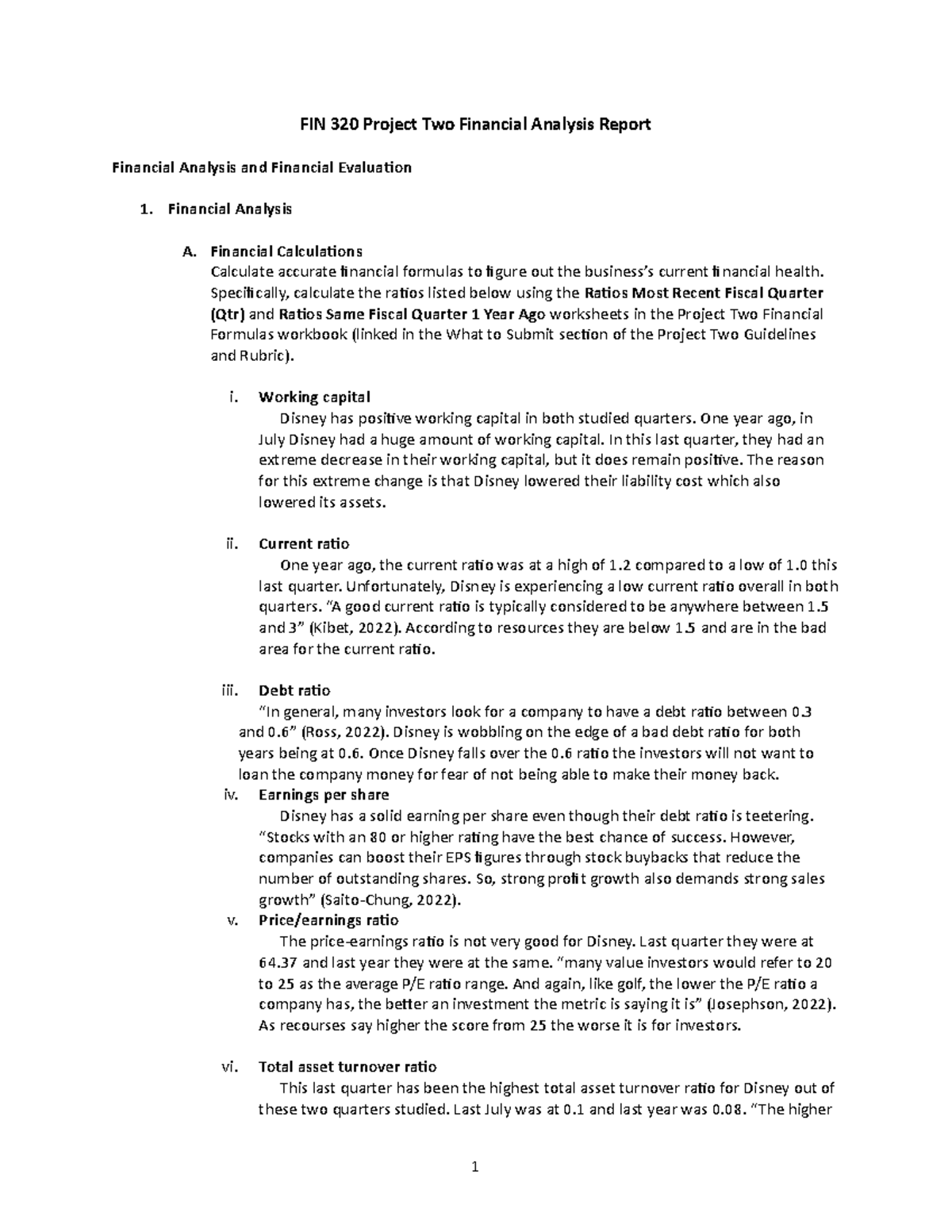 FIN 320 Project Two: Comprehensive Financial Analysis Report - Studocu