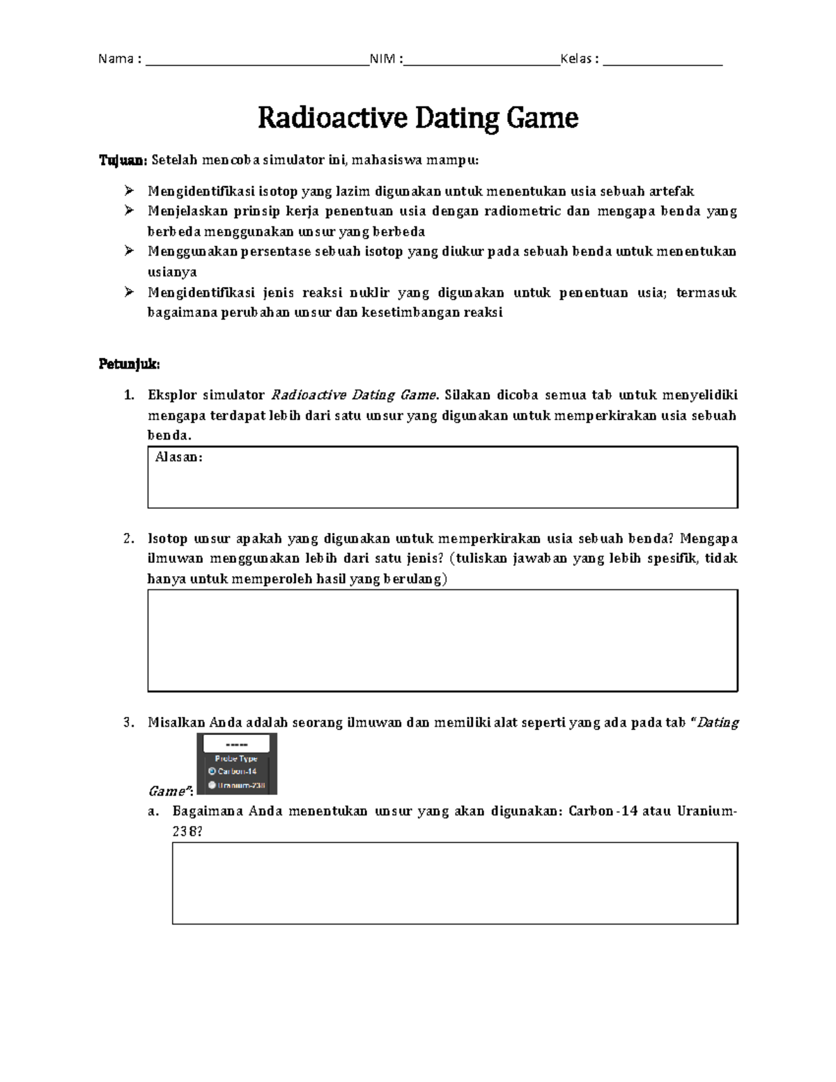Worksheet 10 Radioactive Dating Game - Fisika Inti - UNY - Studocu