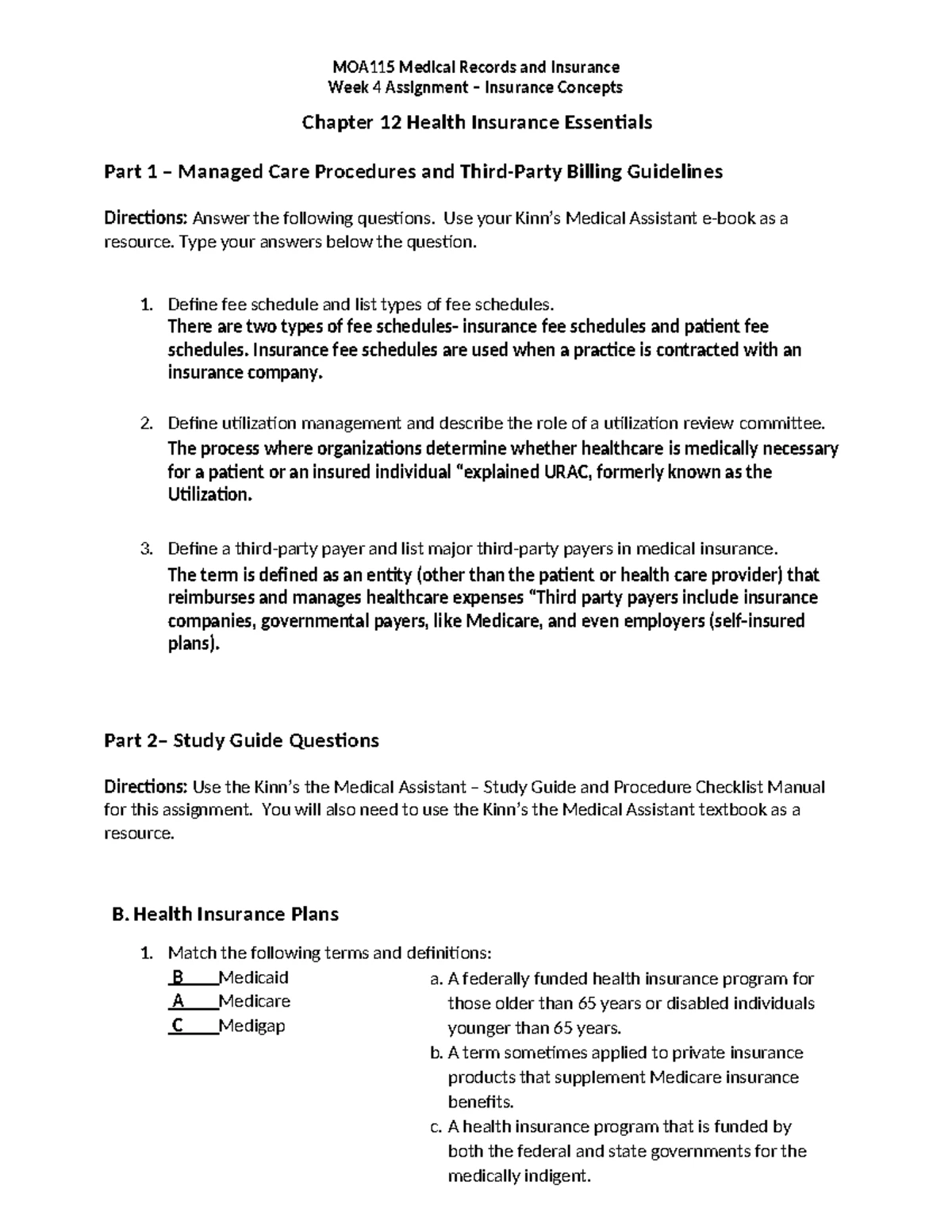 MOA115 Week 3 Assignment: Essentials of Procedural Coding - Studocu