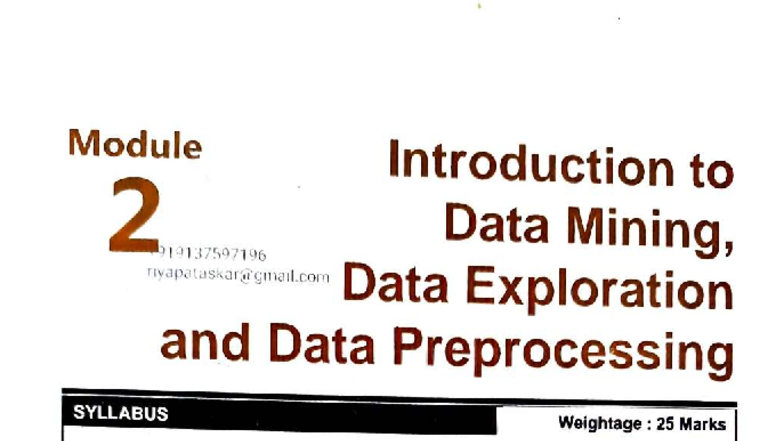 Data Mining, Exploration & Preprocessing Syllabus (919137597196) - Studocu