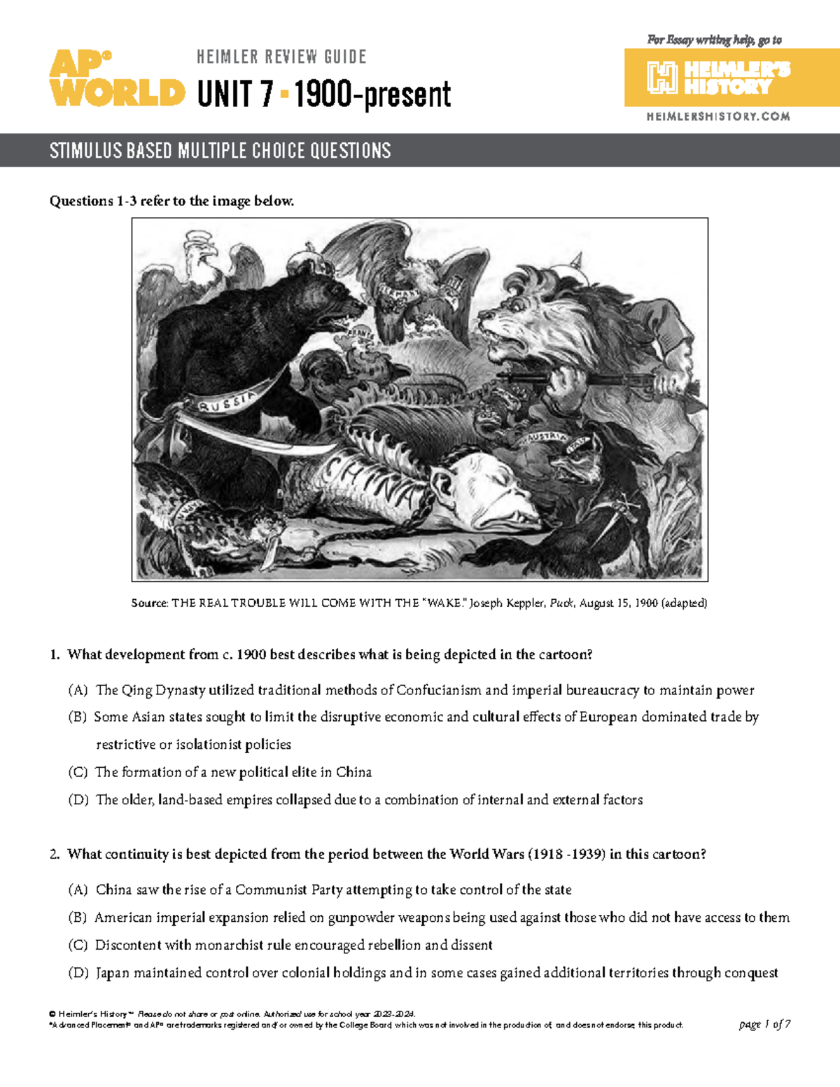 AP World History Review Guide: Unit 7 MCQs on Key Events - Studocu