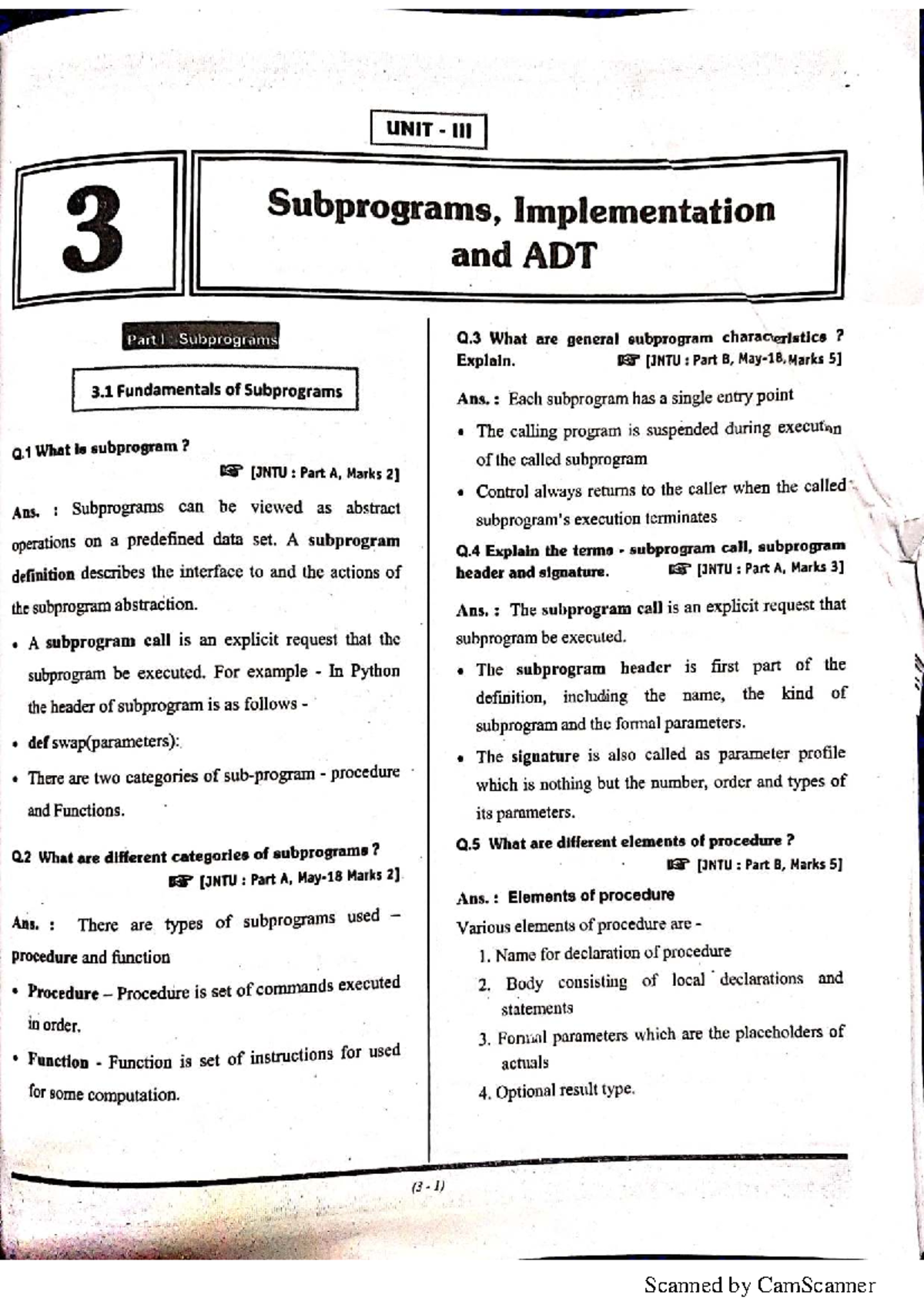 Unit 3: Subprograms, Implementation, and ADT - PPL Notes - Studocu