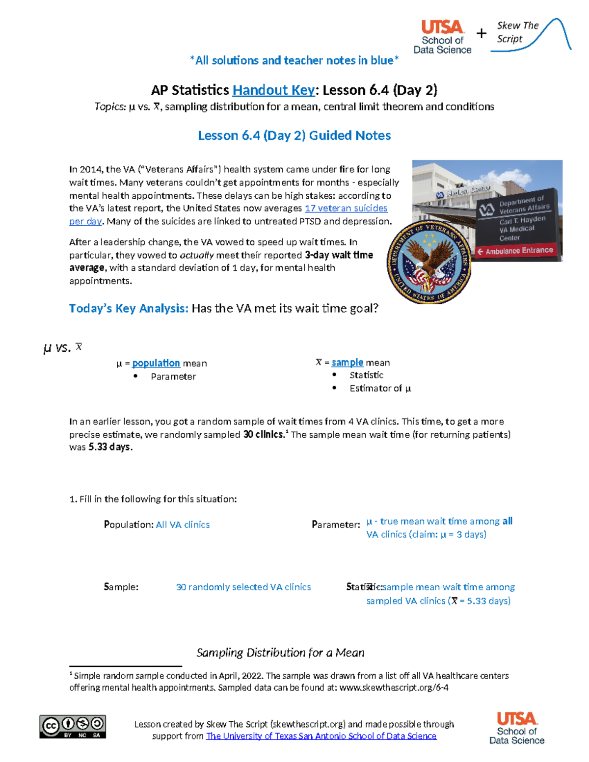 Lesson 6.4 (Day 2) AP Stats - Exploring Sampling Distributions and CLT ...