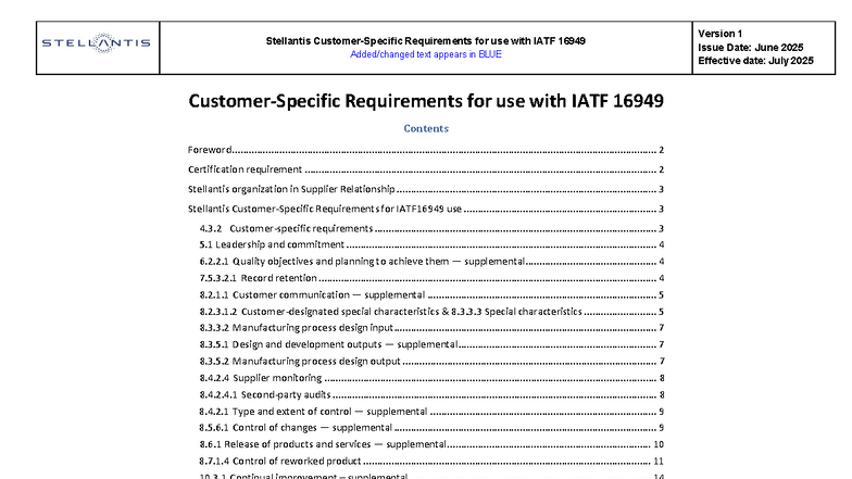 Stellantis CSR Guidelines for IATF 16949 Compliance v1 - Studocu