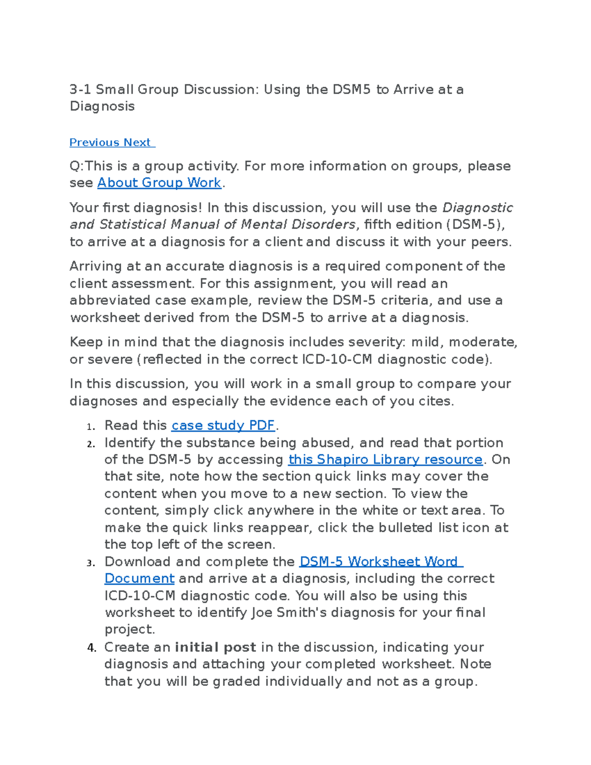 Week 3 Group Discussion: Diagnosing Substance Use via DSM-5 - Studocu