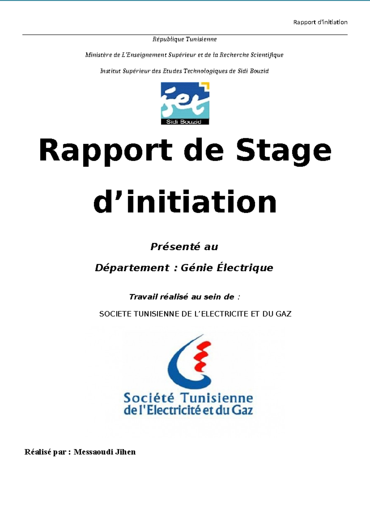 Rapport de Stage d'Initiation - Génie Électrique - STEG - Studocu