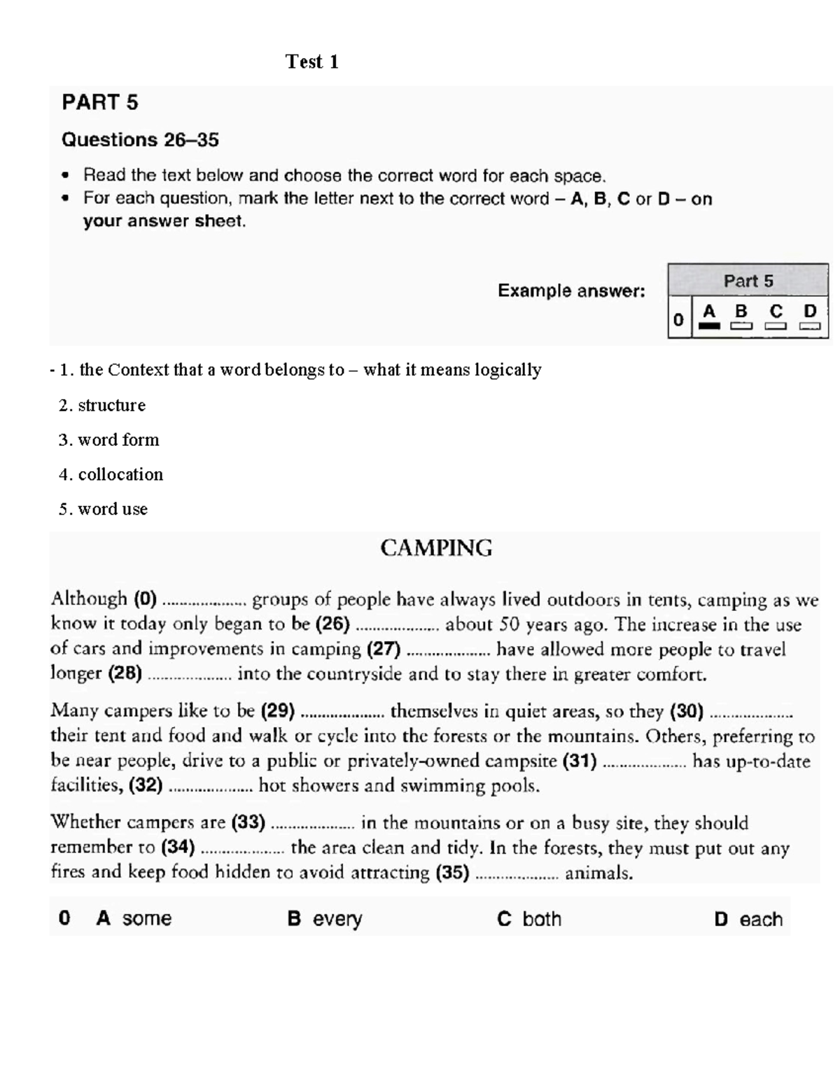 Test 1: Wrong Words vs. Right Words in Context and Usage - Studocu