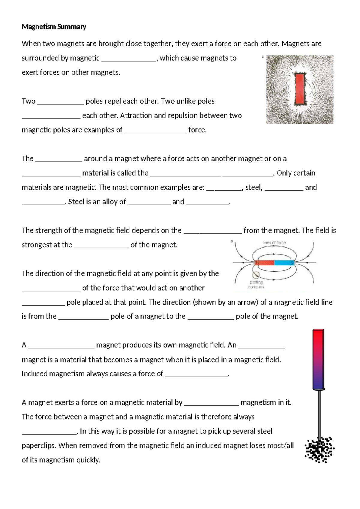 Magnetism Summary & Gap Fill Notes (Course Code: PHYS101) - Studocu