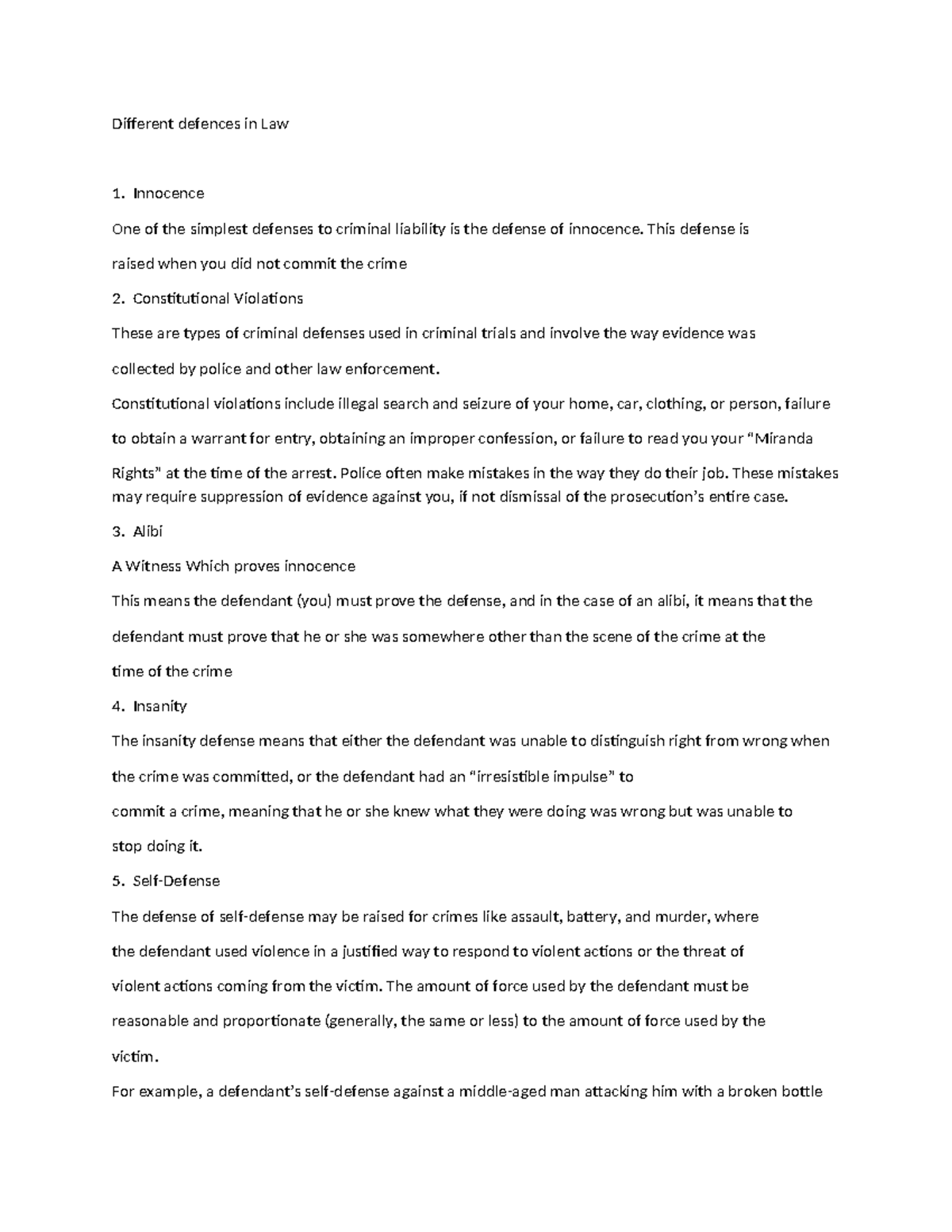 Law 101: Overview of Different Defenses in Criminal Trials - Studocu