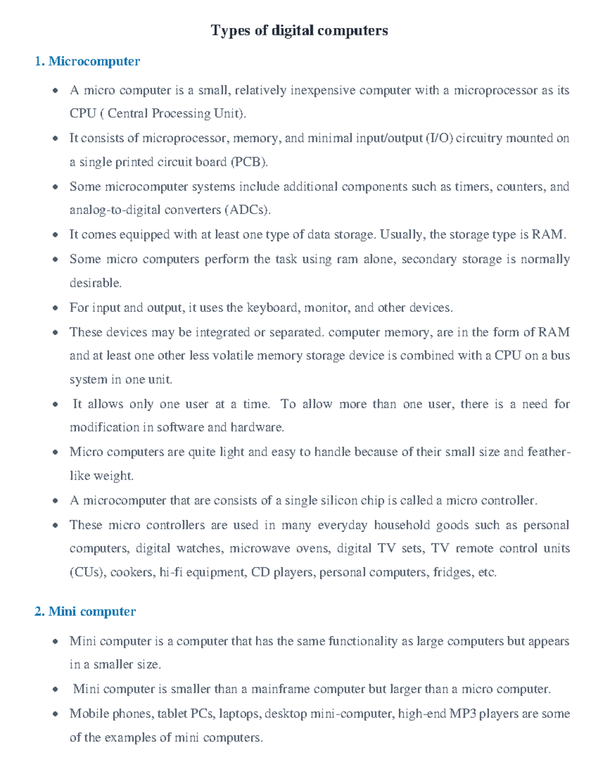 Types of digital computers - Types of digital computers Microcomputer A ...