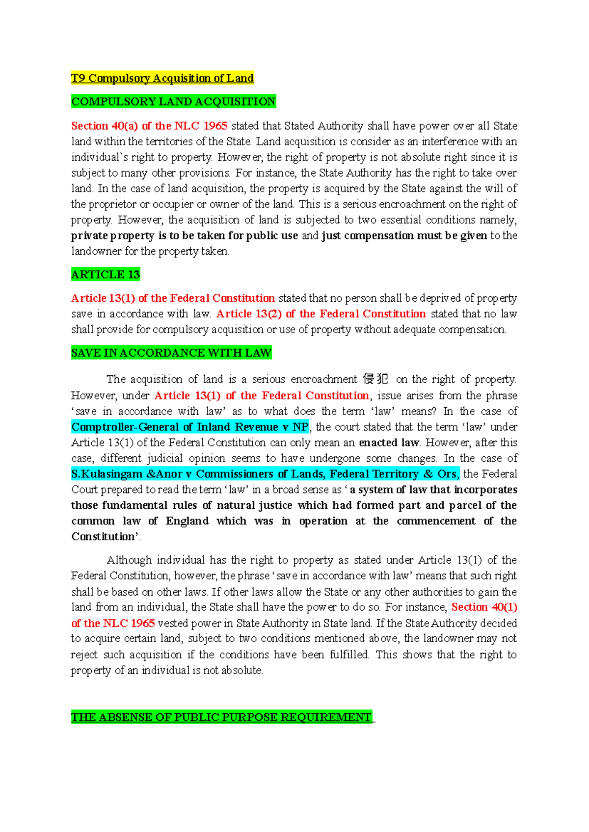 T9 Compulsory Acquisition of Land: Legal Framework and Implications ...
