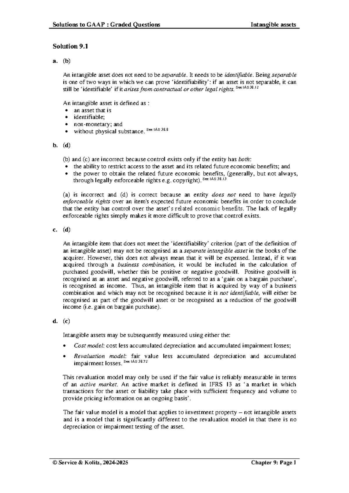 Solutions to GAAP: Graded questions on intangible assets (Solution 9.1 ...
