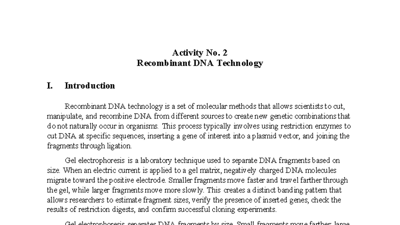 Activity No. 6: Final Genetics on Recombinant DNA Technology - Studocu